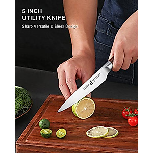 TUO Utility Knife, Small Kitchen Knife, 5 inch Paring Knife High Carbon German Stainless Steel Cutlery with Ergonomic Pakkawood Handle