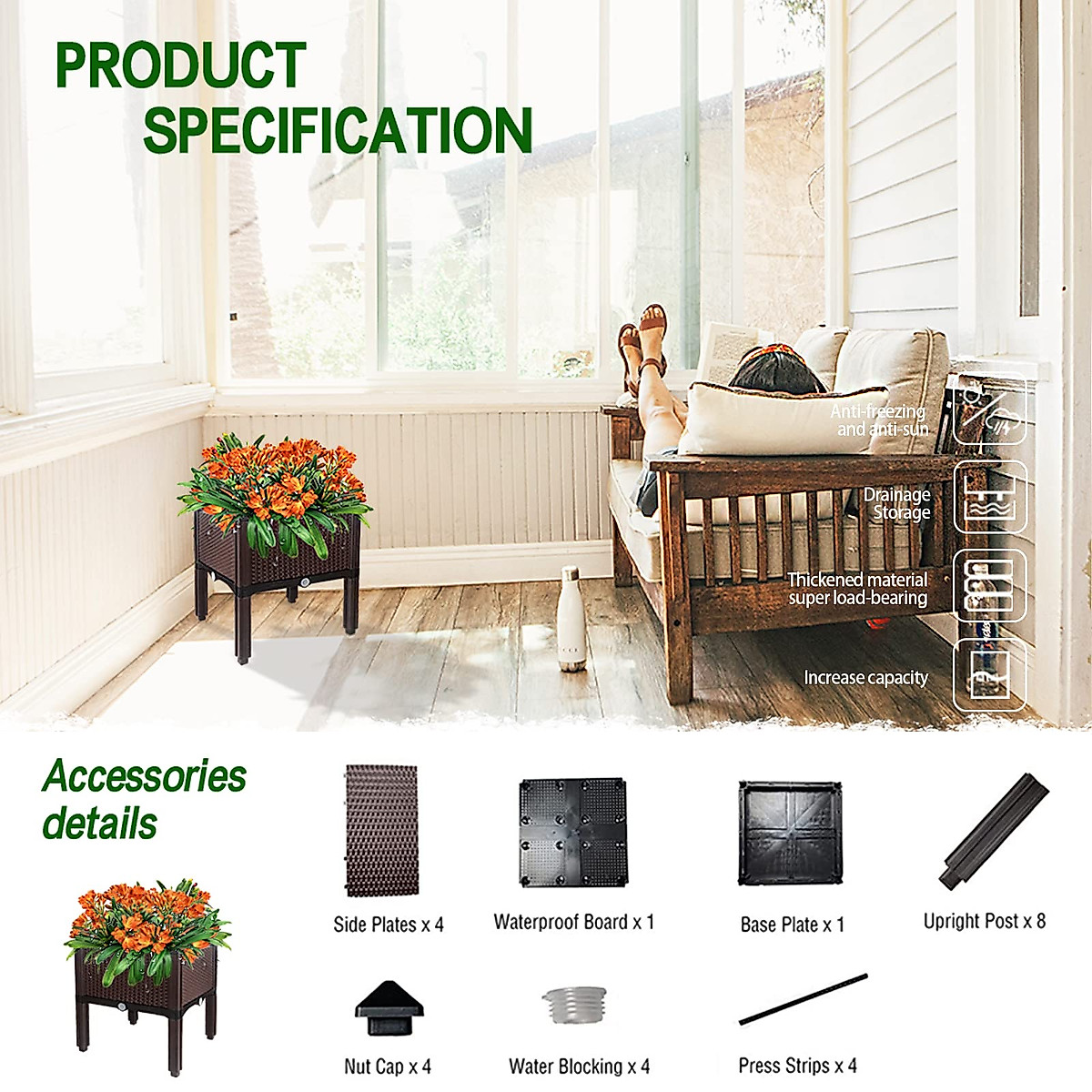 NACREEN Large Planters for Outdoor Plants Raised Garden Bed Boxes, Raised Plant Pots Perfect for Garden Patio Balcony Deck to Planting Flowers Vegetables Tomato and Herbs