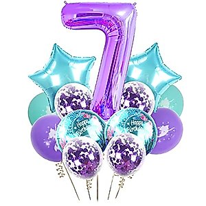 Mermaid Balloons Birthday Decorations for Girls 7th Party,40 Inch purple Jumbo Number "7" Foil Balloon,Mermaid Theme Girls 7 Year Old Party Supplies Backdrop Decor,Mermaid Latex Balloons Party Kit