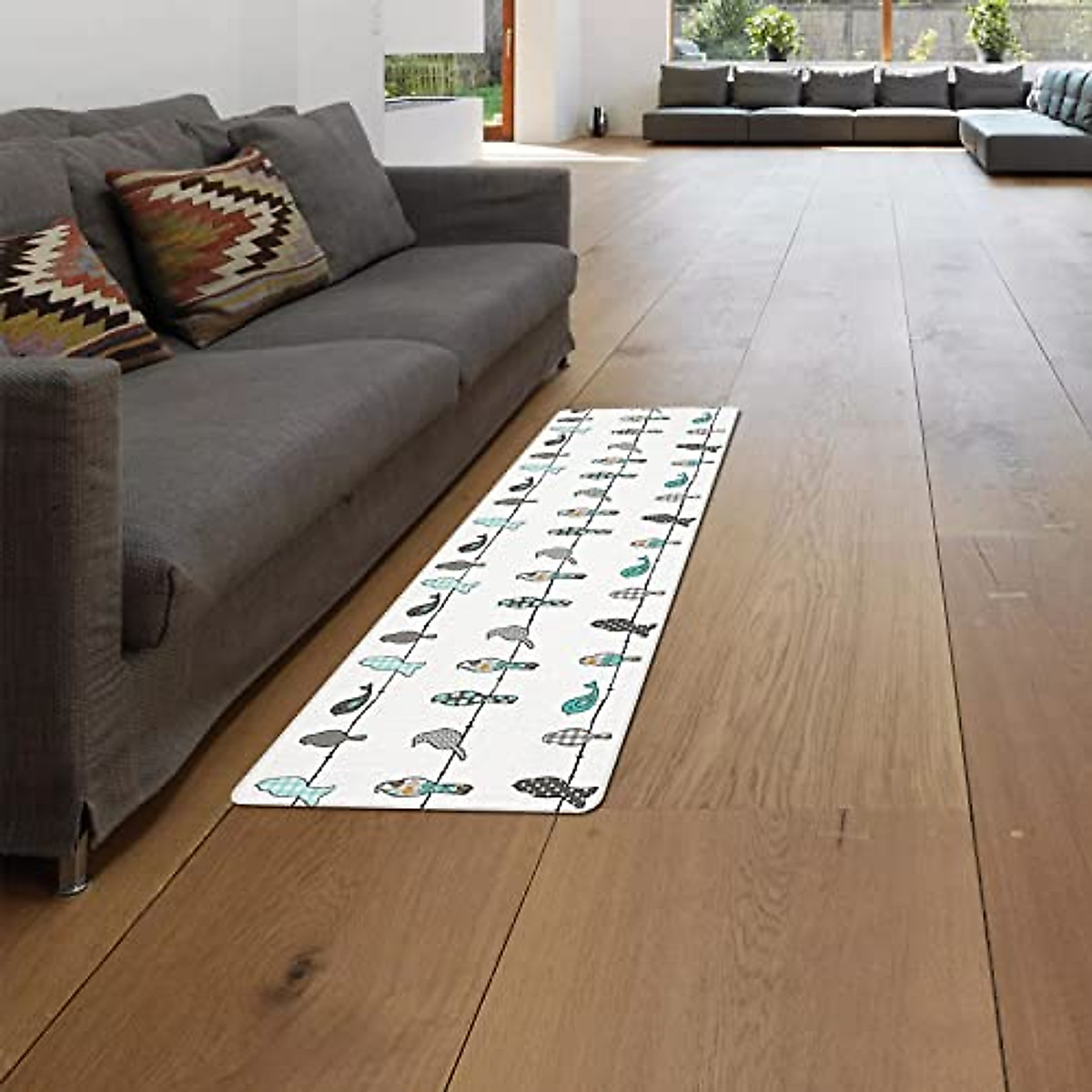 2 PCS Cushioned AntiFatigue Kitchen Mats and Rugs,Birds Florals Absorbent Floor Bath Door Mat Non-Slip Doormat Accent Runner Carpet Washable Comfort Standing Mat Retro Teal Plaid Boho Polka Dot