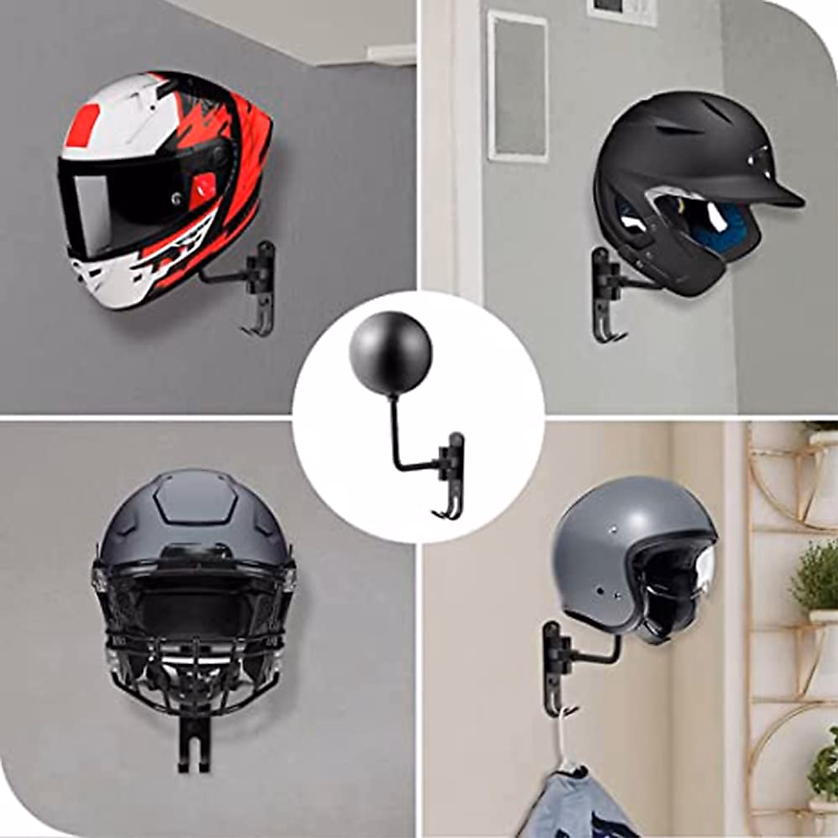 Yatuela Motorcycle Helmet Rack,2PCS Motorcycle Helmet Holder,Wall Mounted Hanger,Aluminum Alloy Helmet Stand for Motorcycle Bike Coats, Caps and Rugby Helmet