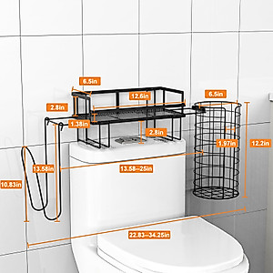Multifunctional Over The Toilet Storage Shelf with Paper Holder, Bathroom Organizer Shelf Above Toilet Storage with Storage Rack, Adjustable Toilet Storage Rack, No Drilling Space Saver, Metal Black