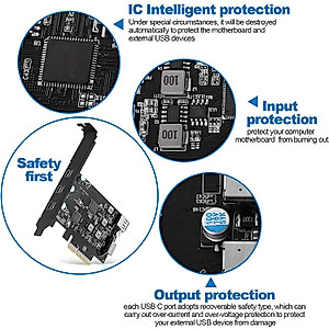 Sinefine PCI-E to USB 3.2 Expansion Card,3.2 gen2 10Gpbs (3X USB C, 1x USB A, 1x USB Type E A Key), USB C PCI Express Card, A-Key 20 Pin Header for Type C Front Panel Mount Adapter