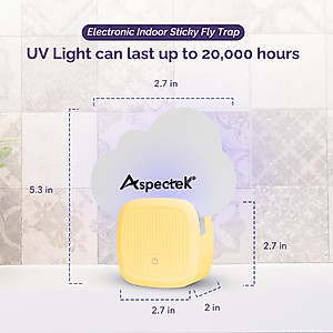 Aspectek Sticky Fly Insect Trap for Indoor, Plug-in Blue Light Bug Trap, Odorless, Noiseless, Chemicaless, with 12 Packs of Sticky Glue Pads, Yellow (2 Pack)