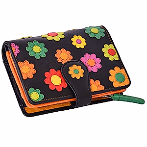 Visconti Spanish DS-82 Womens Floral Multi Colored Bifold Wallet DAISY COLLEC. - Black Multi, Medium