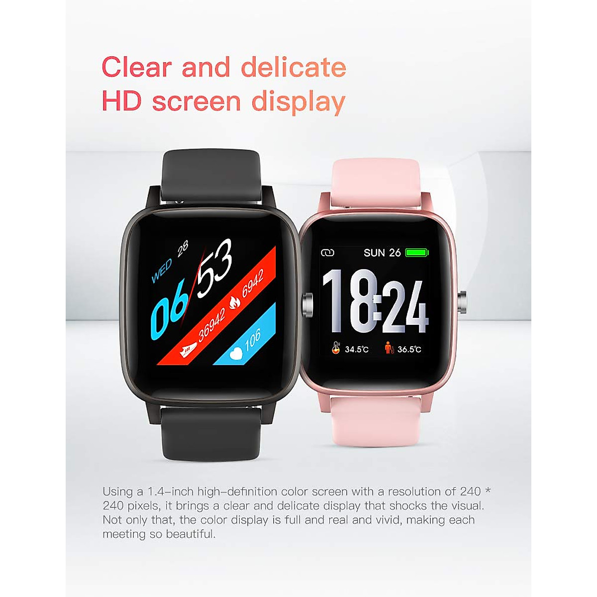 LCW Smart Watch Fitness Trackers with Heart Rate Monitor,Waterproof IP67 Activity Trackers Watch Pedometer Stopwatch,Body Temperature Measurement, for Men Women for iPhone Android Phone (Black)