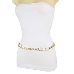 TFJ Women Fashion Narrow Belt Hip High Waist Gold Metal Chain Links Plus Size XL XXL