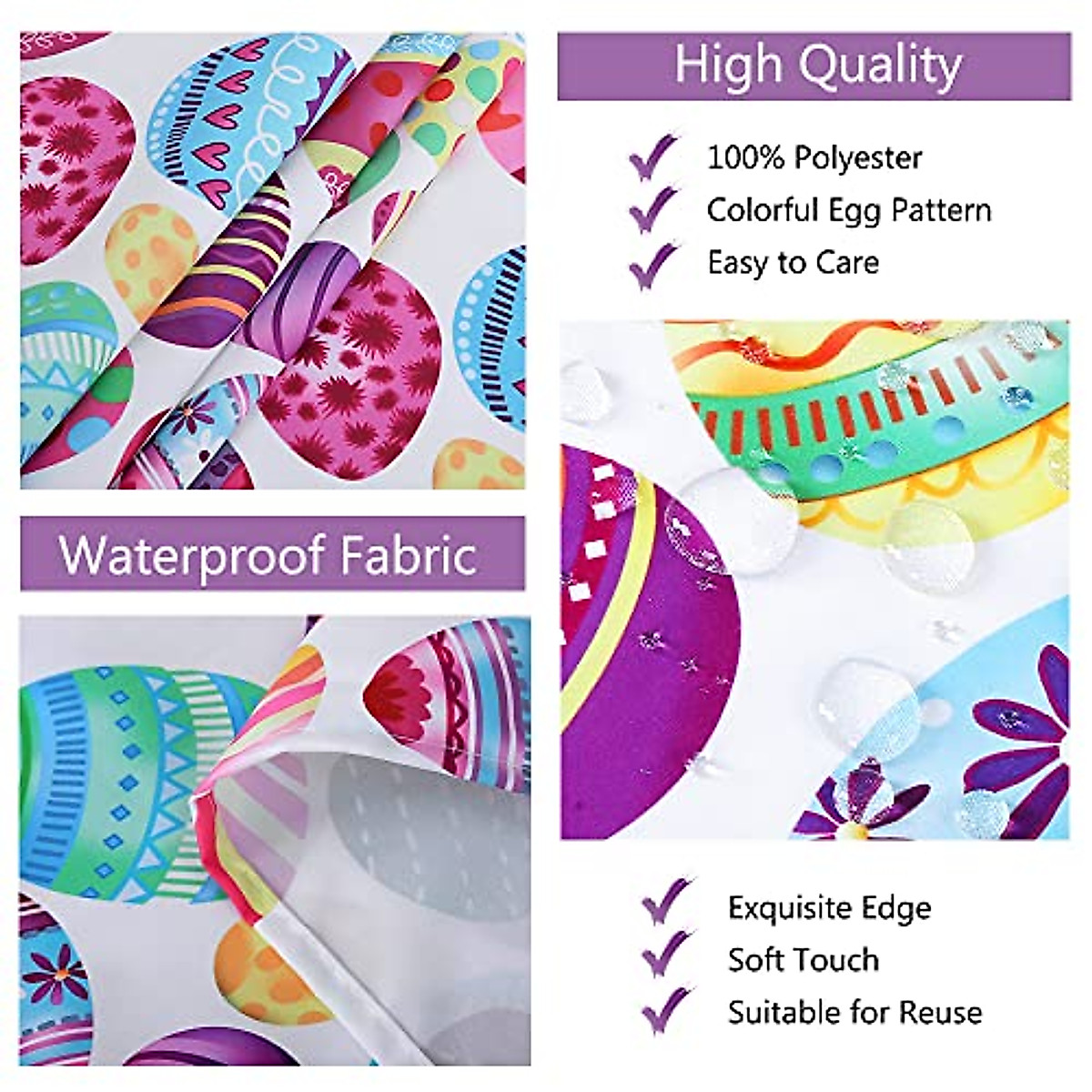 MoKoHouse White Easter Tablecloth Rectangle 57 x 84 inch Colorful Easter Eggs Tablecloth for Spring Party