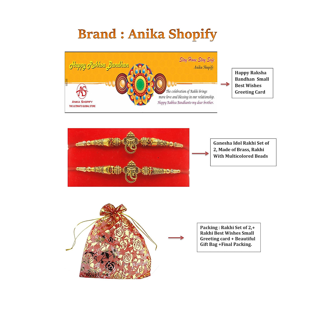Anika Shopify Rakhi for brother, Best unique bracelet Shape in Square OM , BTOTHER and TORTOISE Made of Brass Gift, Wrist bands Brother/ Sibling, Sister, Father Family Member -Set 3