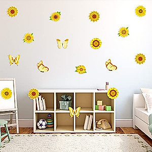 45 Pieces Spring Sun Flower Cutouts, Creative Springtime Flowers Accents Butterfly Gerbera Daisy Bulletin Board Classroom Decoration for Teacher Student School Birthday, 5.5 x 5.5 Inch (Vivid Style)