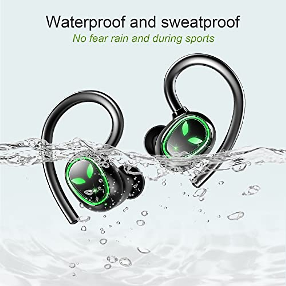 Wireless Earbud, True Bluetooth Headphones 50H Playtime, Deep Bass Bluetooth Earbud with Mic, Noise Cancelling Earphones with Earhooks, IP7 Waterproof in Ear Bluetooth Earphones for Sports/Gym, Black