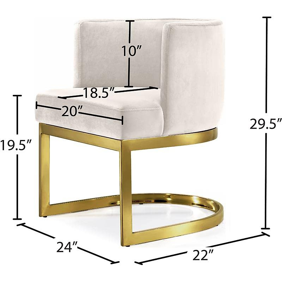 Meridian Furniture Gianna Collection Modern | Contemporary Velvet Upholstered Dining Chair with Durable Stainless Steel Base in Rich Gold Finish, 24" W x 22" D x 29.5" H, Cream