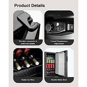 EUASOO FLB-60 Refrigerator Cooler-120 Can Freestanding Beverage Cooler with Glass Door-Small Drink Dispenser Machine for Office or Bar with Adjustable Removable Shelves, Black