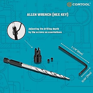 Countersink Drill Bit Set for Wood Countersink Drill Bit with 1/4" Hex Shank Quick Change, Impact Screwdriver Bits and Allen Wrench, 8-Piece Countersinker Drill Bit Set for Woodworking
