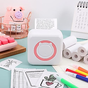 Operitacx Mini Sticker Printer, Portable Mini Thermal Printer with 10 Rolls Paper 5 Pens, Print Pod Inkless Pocket Printer for Notes Pictures, Compatible with Android & iOS