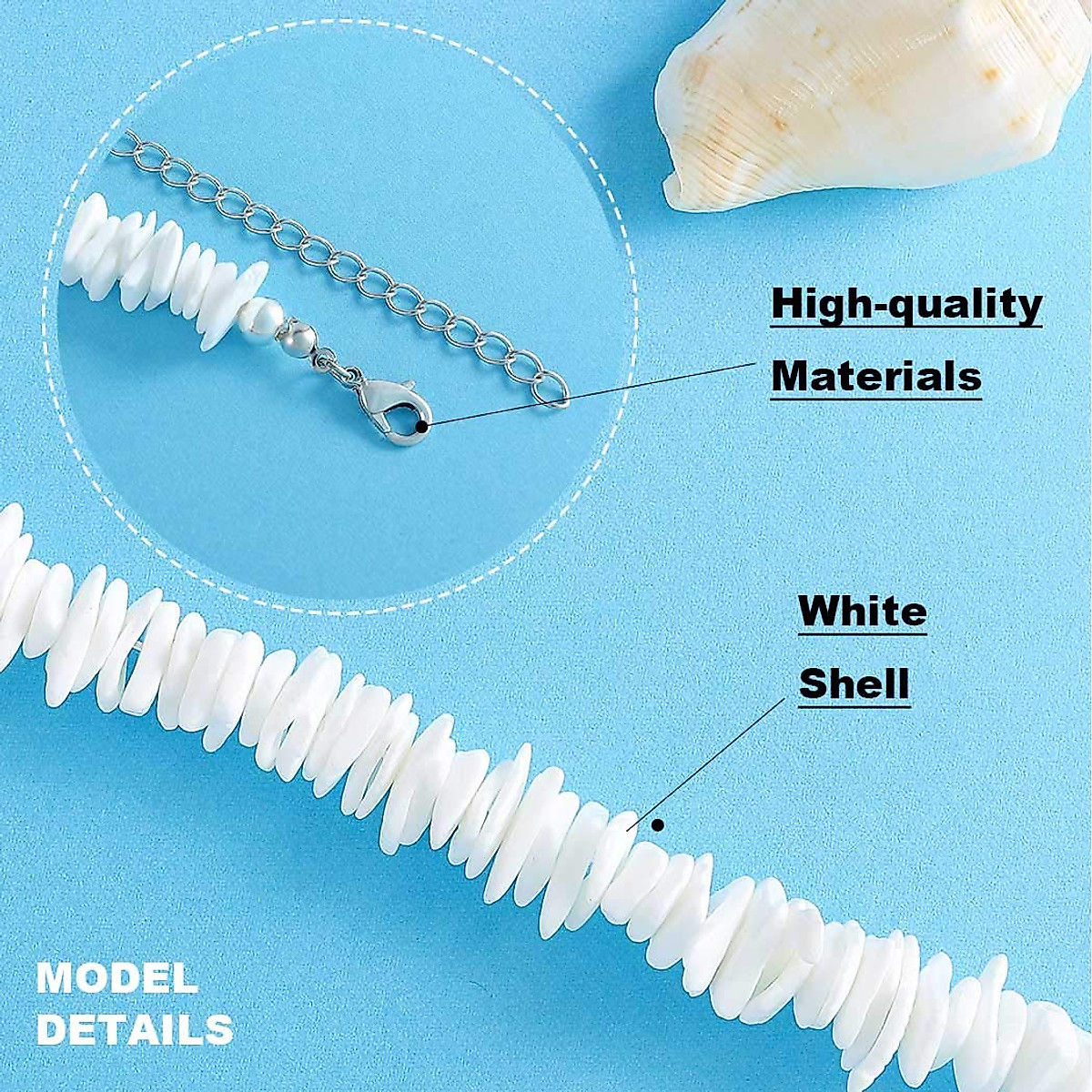 Latious Puka White Shell Necklace Beach Chip Seashell Necklaces Clam Chips Necklace for Women