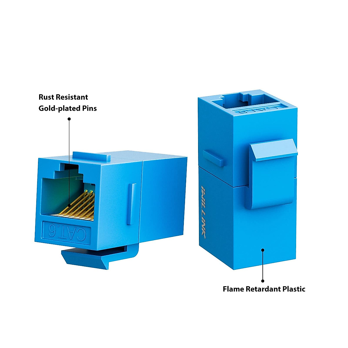 iwillink RJ45 Cat6 Keystone Coupler 5-Pack, Female to Female Cat6 Keystone Jack, UTP Keystone Coupler Insert, Blue