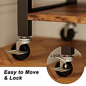 IRONCK Storage Cabinet with Charging Station and Wheels, 31.5" Kitchen Cart Cabinet with Shelves, Removable Cart Handle Cup Hook, Cupboard for Kitchen, Living Room, Industrial, Vintage Brown