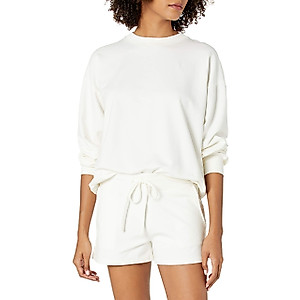 The Drop Women's Margot Loose Long Sleeve Crewneck Drop Shoulder Sweatshirt, Ivory, M