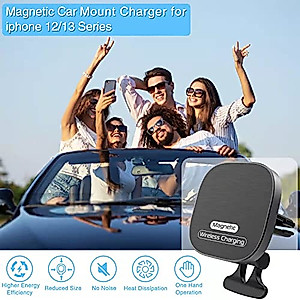 ZC GEL Magnetic Wireless Car Charger, Fast Charging and Strong Stable Air Vent Phone Holder Compatible with Magsafe iPhone 14/13/12 Series Phones Magnetic Car Mount with Double Cooling Holes, Black