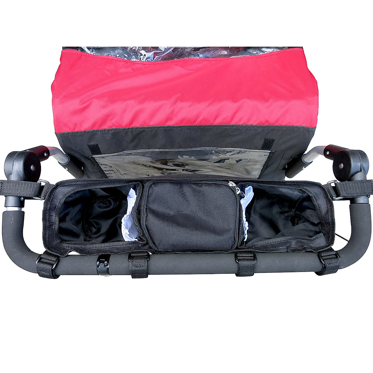Double Stroller Stroller Organizer for Booyah Child, Large and XL Pet Stroller. Fits Clevr, Aosom and Best Choice Double Baby Strollers, Joggers and pet Strollers.