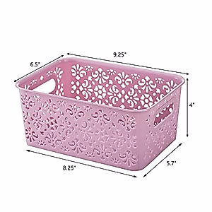 Frcctre 8 Pack Plastic Storage Baskets with Handle, Portable Hollow Desktop Storage Baskets, Stackable Organize Bins for Home, Bathroom, Classrooms, Office, School, Flower Pattern