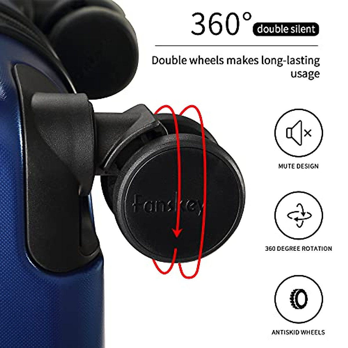 Fanskey Luggage, 3 Piece Set Suitcase with Spinner wheels, Hardshell, Lightweight, TSA Lock (Black)