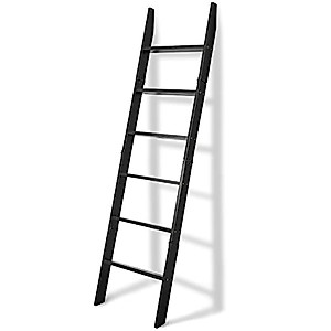 VASGOR 68" Blanket Ladder Wooden Decorative, Wall Leaning Blanket Holder Rack (Black)