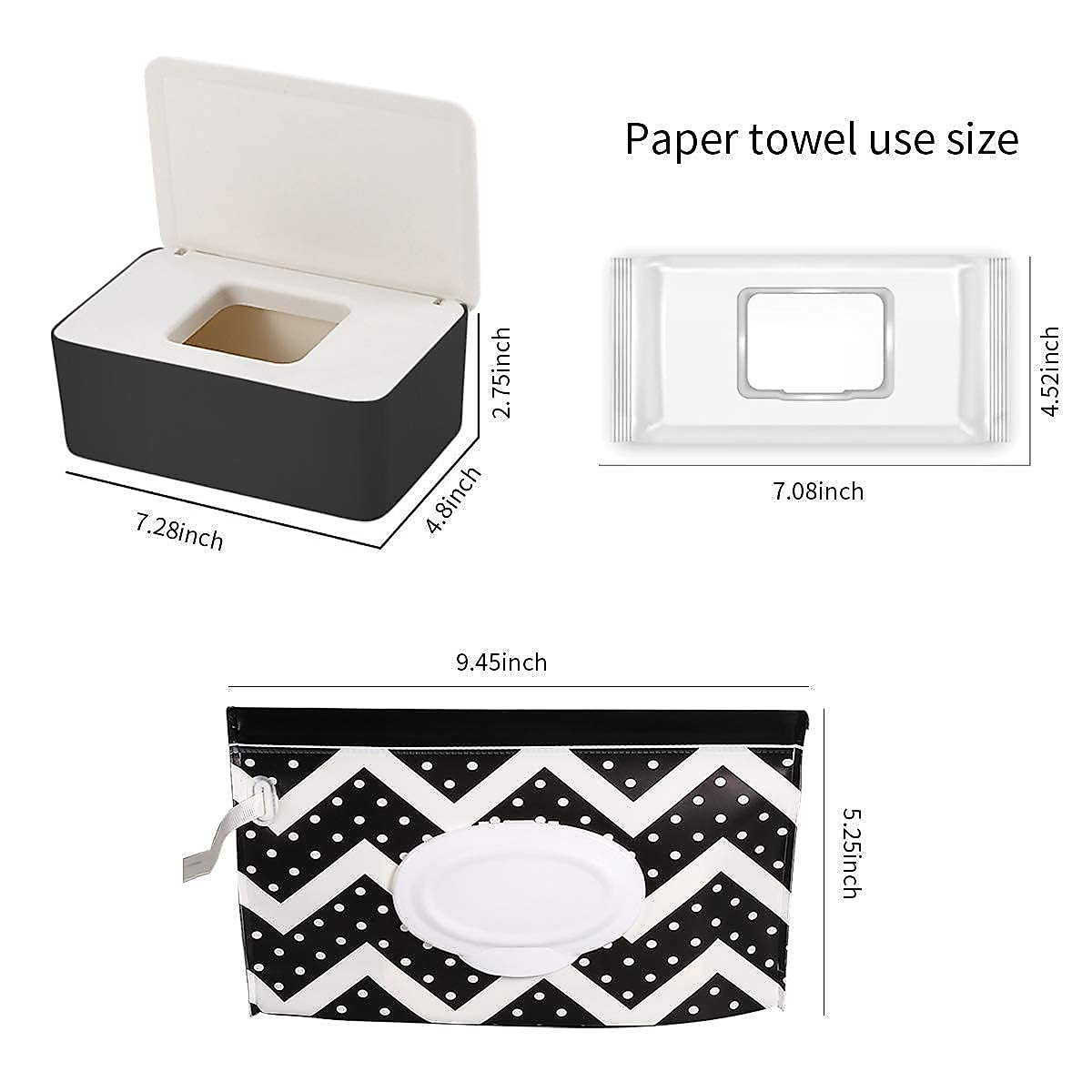 Baby Wipes Dispenser, Reusable Baby Wipes Holder Box, Flushable Baby Wet Wipes Case Wipes Container with Portable Wipes Pouch, Easy Open Keeps Wipes Clean, Wet (Fits Up to 60/120 Wipes)