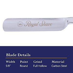 ROYAL SHAVE 5/8” Straight Razor Full Hollow Round Point Special Carbon Steel, Shave Ready Handmade Classic Wet Shaving Straight Razor - MADE IN GERMANY (Black Handle)