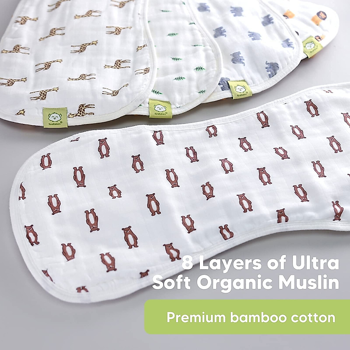 KeaBabies 5-Pack Muslin Baby Burp Cloths and 8-Pack Baby Bibs for Boys & Girls - Machine Washable Newborn Cloth Bib