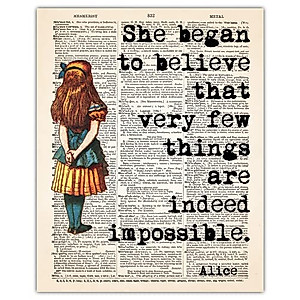 Motivational Wall Art Office Decor for Men & Women: "She Began To Believe" Alice in Wonderland 8x10 Inspirational, Motivational Poster & Positive Affirmations Wall Decor