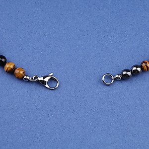 GAVU 6mm Brown Tiger Eye Hematite Rainbow Obsidian Crystal Necklace 20"