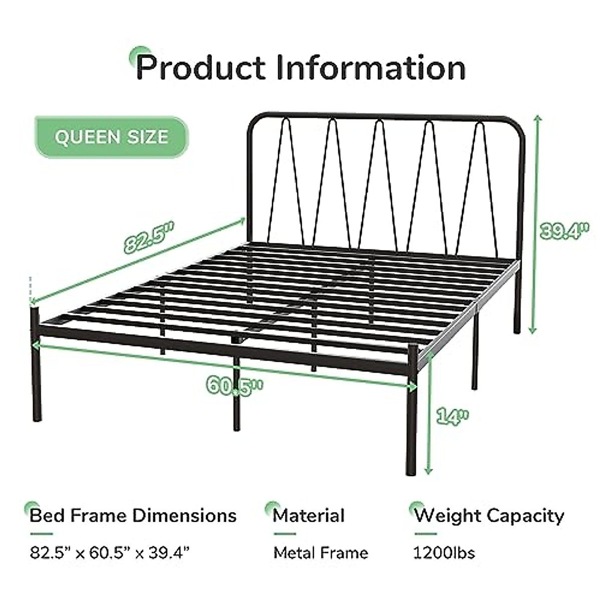 Novilla Queen Bed Frame, 14 Inch Metal Platform Bed Frame with Headboard, Heavy Duty Metal Slats Support, Easy Assembly, No Box Spring Needed