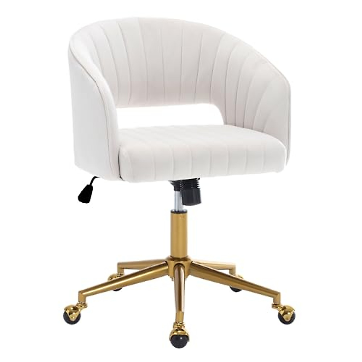Homedraft Home Office Swivel Desk Chair, Modern Velvet Desk Chair, Height Adjustable Armchair with Gold Base, Ergonomic Office Chair for Living Room Vanity Study Computer Room, Cream