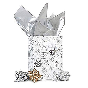 UNIQOOO 60 Sheets Metallic Silver Foil Gift Tissue Paper Bulk, Recyclable Durable For Gift Bags Box Gift Wrapping DIY Craft, Wedding Birthday Party Favor Decor, Shredded Filler, Pinata, Lrg 20X26 Inch