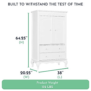 Evolur Aurora Armoire In Frost, Comes Fully assembled, Built Of Kiln-Dried Hardwood, Two Large Shelves, Spacious Storage