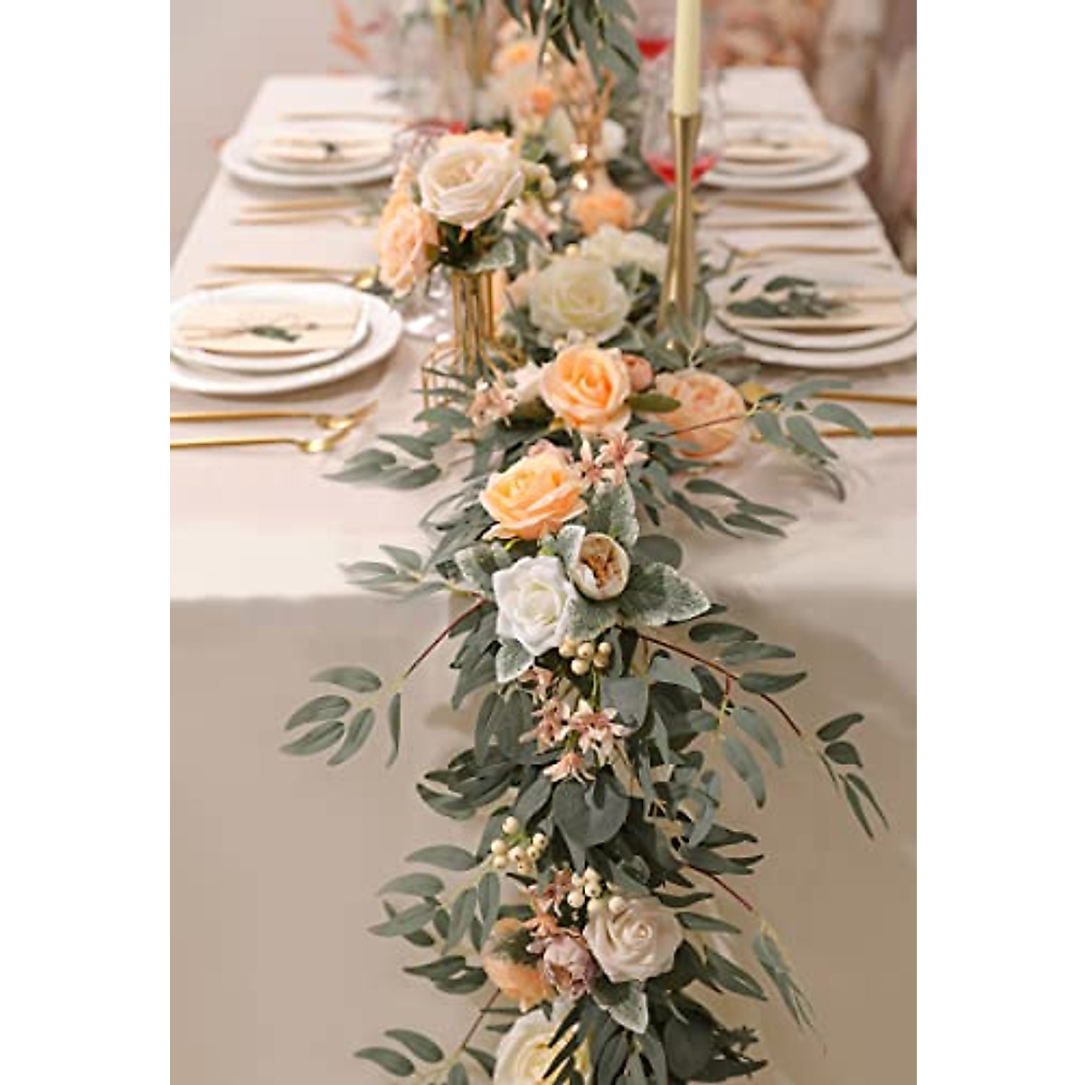 HIMIFOLO Artificial Wedding Flowers Combo Box Set for DIY Centerpieces Arrangements Bridal Bouquet Table Chair Decor Candle Holder Baby Shower Cake Decor Flower Strips Home Decorations (Champagne)