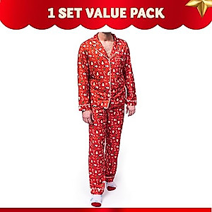 JOYIN Christmas Pajamas for Couples, Xmas Matching Family Pajamas Red Suit Set for Men, Snowman&Snowflake Holiday Pajamas Sleepwear Loungewear-XL