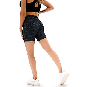 AFITNE Yoga Shorts for Women with Pockets High Waisted Printed Workout Athletic Running Shorts Biker Spandex Gym Fitness Tights Leggings Black Camo - XS