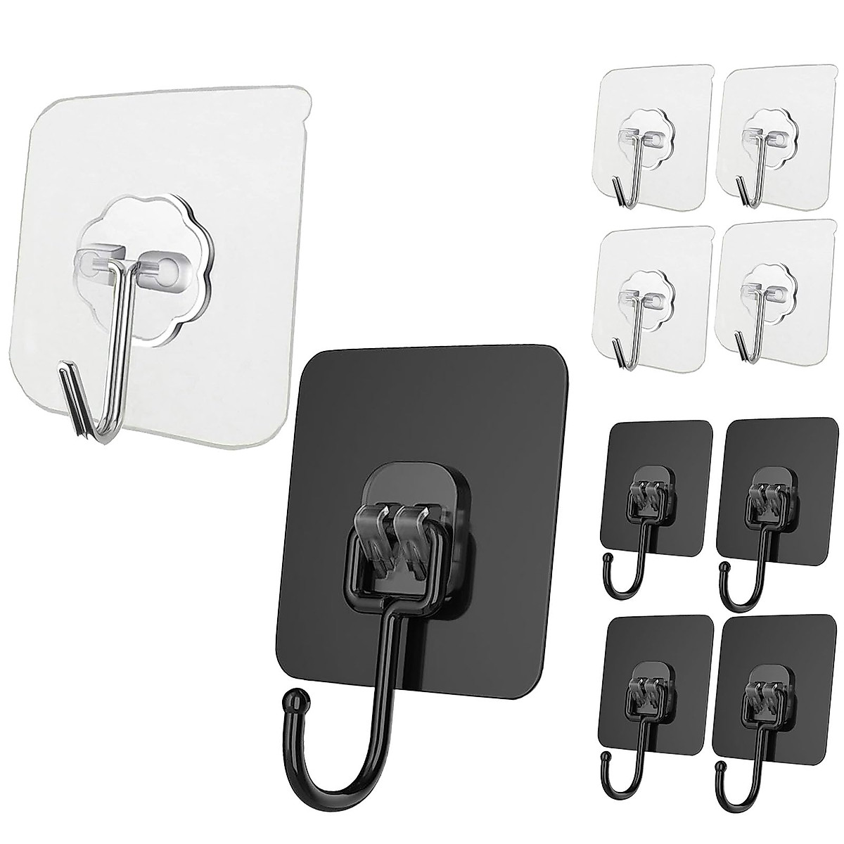 Free Eagle Adhesive Towel Wall Hooks, 10 Packs Hook Waterproof for Glass Shower Door, Holder for Bathroom Hanging Heavy Duty 33lb, Hand Towel Bar Hanger & Rack, Coat & Robe Hooks (Transparent, Black)