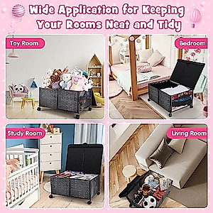 Toy Organizers and Storage, Foldable Kids Toy Chests & Storage, 23.62'' x 16.53'' x 12.6'' Tonies Box Carrying Case, Kids Toy Storage Organizer with 360°C Wheels, Collapsible Metal Toy Storage Box