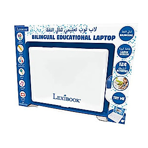 LEXiBOOK JC598i13 Educational and Bilingual Laptop Arabic/English-Toy for Child Kid (Boys & Girls) 124 Activities, Learn Play Games and Music-White/Blue