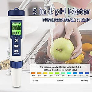 5 in 1 pH Tester for Water, Digital PH Tester Pen 0.01 High Accuracy Water Testing Kits with ATC/EC/TDS/Temp for Hydroponic, Water Quality Monitor, Pool, Aquarium