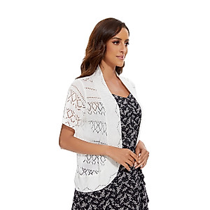 XUNZRLN Women's Elegant Short Sleeve Shrug Lightweight Soft Hollow Out Knit Open Front Cardigan White