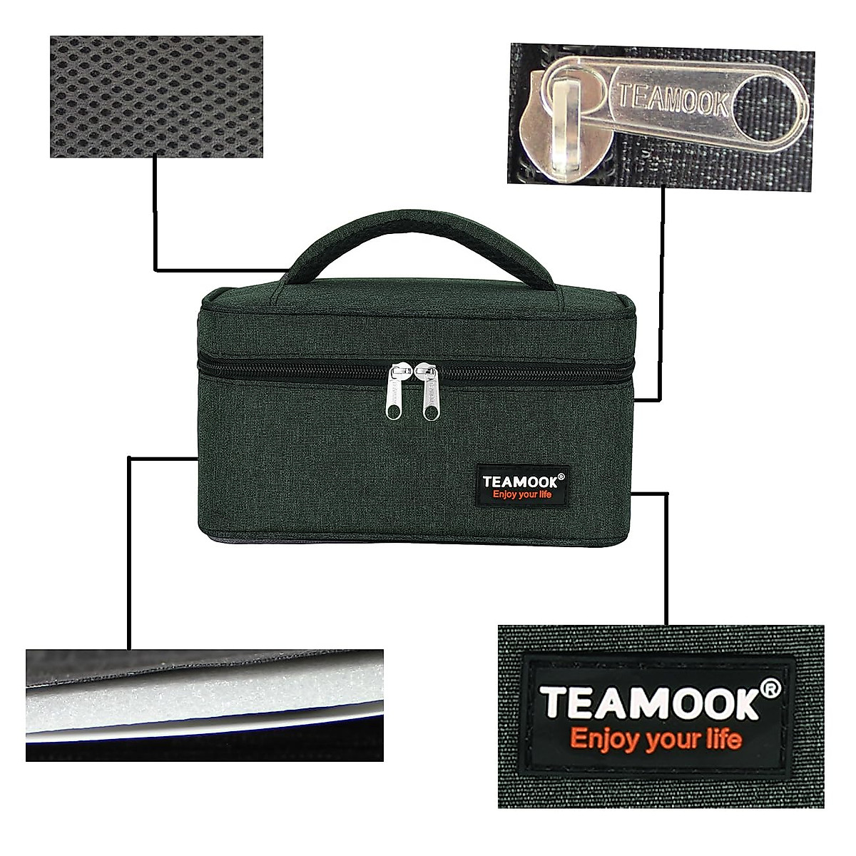 TEAMOOK Small Lunch Bag Mini Lunch Box Insulated Portable for Adults Men Women Work with Handle Black