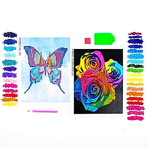 Dazz 3D Gemstone Painting Butterfly & Roses Pack of 2 by Horizon Group USA, Includes 2 8”X10” Diamond Dotz Painting, Rhinestone Sheets for Adults & Children, Gem Tray & Stylus Included.Multicolored