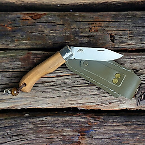 Yutpa Gear Hand Forged Knives Folding Pocket Knife 3.54" Stainless Steel Blade Plain Edge and Handmade Wood Handle with Leather Sheath - Rauros Survival EDC