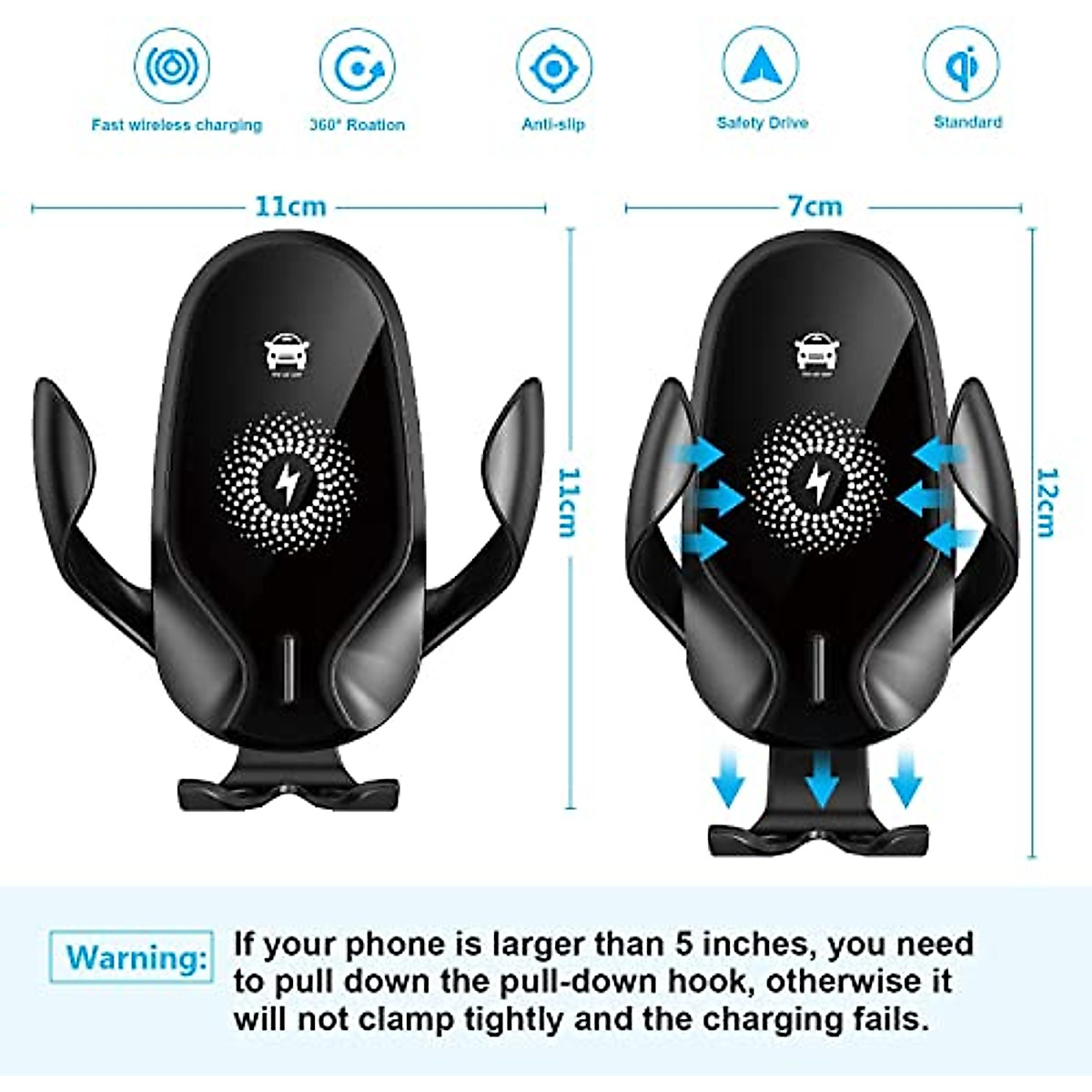 Wireless Car Charger, 15W/10W Fast Charging Car Mount, Air Vent Cell Phone Holder for Car, Universal Car Phone Holder Cradle Compatible with iPhone 13/12/11, Samsung S21/S20/S10, and More, Black