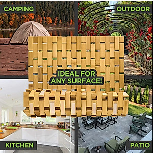 Ruckaye Bamboo Bath Shower Mat 24x16 Inches with Silicone Grip Pads – Foldable, Waterproof, Slip Resistant for Bathroom, Sauna, Spa, Kitchen & Outdoors– Environment Friendly